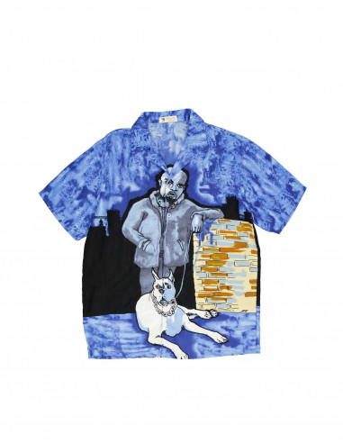 Zhong Liu vintage men's 00's blue print shirt